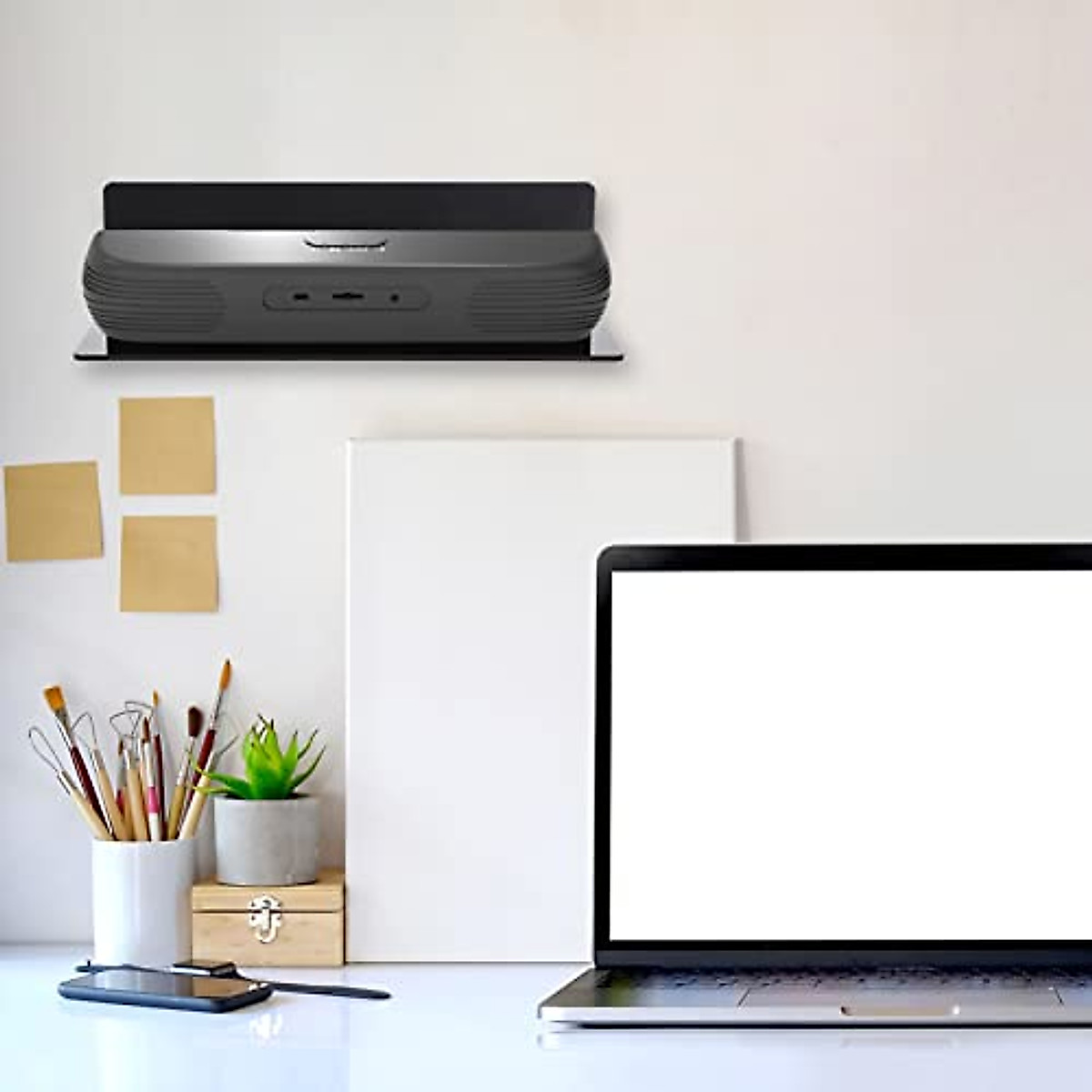 Scicalife Black Metal Bookshelf 2pcs Wall Shelf Speaker Shelf Acrylic Small Wall Shelf Speaker Mount Speaker Stand for Webcam Mesh WiFi Mesh Router Toy Plants Display Black Speakers Stands