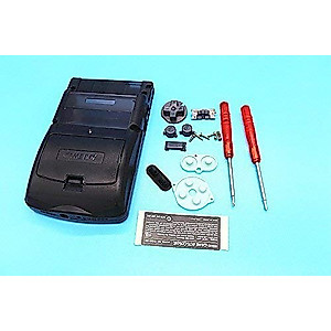 Replacement Full Housing Shell Case Cover Pack with Buttons Screwdrivers for Game Boy Color GBC Repair Part-Clear Black