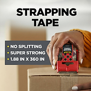 Scotch Reinforced Strength Shipping Strapping Tape with Dispenser, Clear, 1.88"x 360 in, 1 Dispenser/Pack, Pack of 1