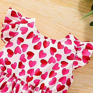 Toddler Girls Valentine's Day Dress Baby Ruffled Stripe Love Heart Print Princess Sundress One-Piece Clothes (Red, 18-24M)