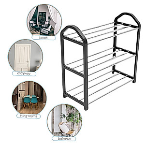 Alipis Shoe Rack Shoe Storage Organizer Freestanding Shoe Cabinet Shoe Shelf Shoe Holder Shoe Stand Metal Organizer Shelf Three-Layer Shoe Storage Rack Stainless Steel Storage Bag Plastic