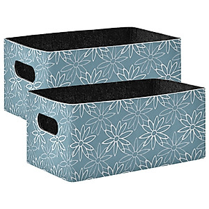 Pfrewn Eggshell Blue with Line Art Daisies Storage Bins Baskets for Organizing Fabric Foldable Storage Boxes Bag Collapsible Closet Shelf for Shelves Nursery Toys Office, 2 Pack