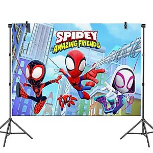 Spidey and His Amazing Friends Backdrop for Kids Superhero Theme Birthday PartyBaby Shower Decorations Banner