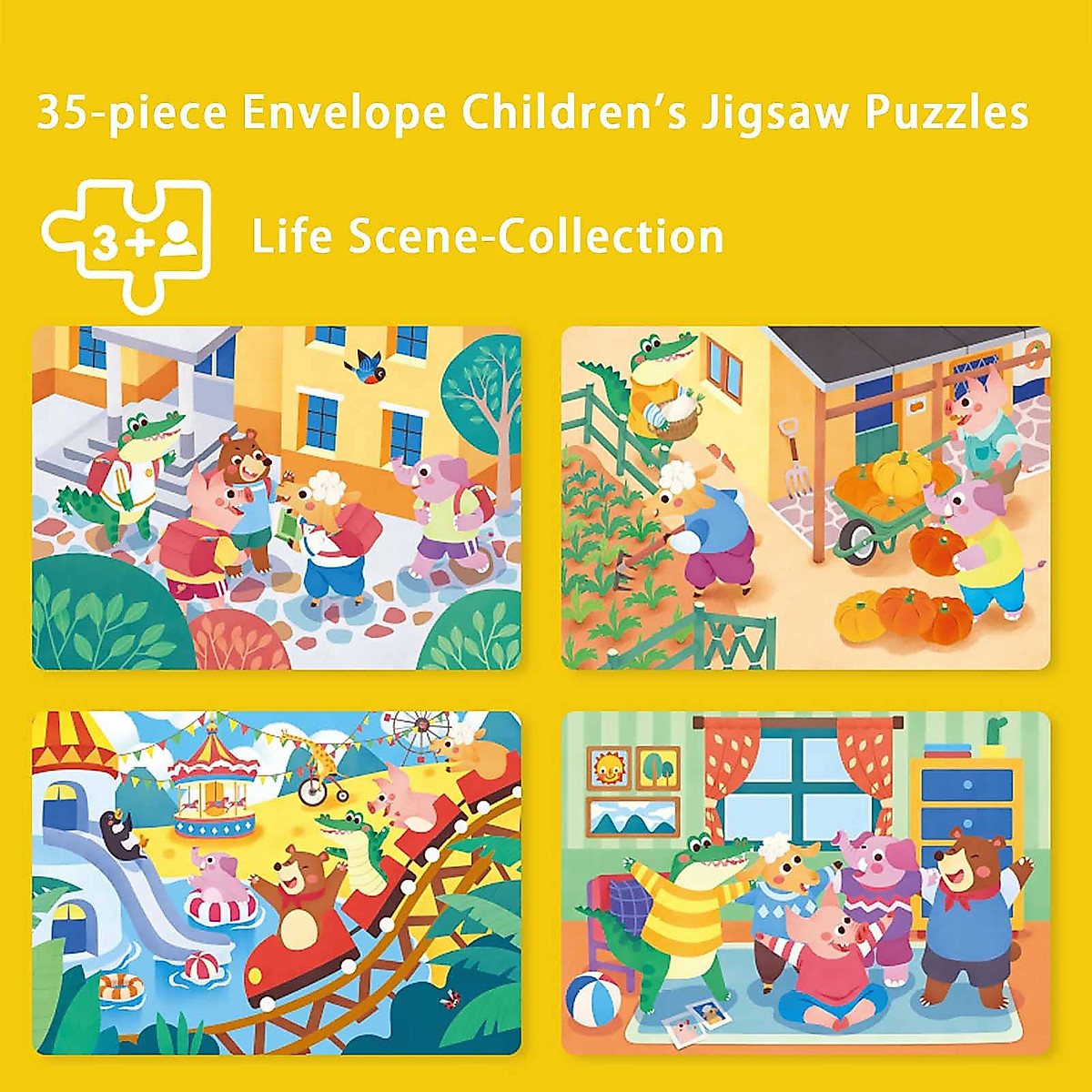 SOPHRAY Happy Party 35 Piece Toddler Jigsaw Puzzles, Preschool Educational Puzzles Travel Toys for Ages 2-4 3-5 Boys Girls, Early Learning Montessori Toy Kids 3 4 5, Size 10.2"x7.4"