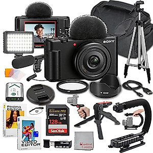 Sony ZV-1F Content Creator's Ultimate Kit: 128GB Extreme Memory, Mic, Video Light, Editing Software U-Grip, and Tripod Bundle (21pc)