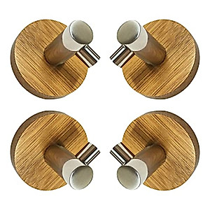Towel Hooks, Strong & Sturdy, Modern 304 Stainless Steel and Bamboo Robe Hooks, Waterproof Adhesive Hooks for Hanging Towels, Jackets, Keys, Robes, etc. in The Home, Kitchen, Bathroom (4-Pack)