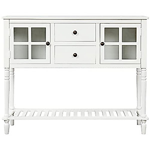 SEASD Sideboard Console Table with Bottom Shelf, Farmhouse Wood/Glass Buffet Storage Cabinet Living Room