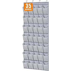 MISSLO Sturdy Oxford Shoe Organizer for Closet Door Hanging Organizer 35 Large Pockets Hanging Shoe Rack for Closet Mesh Back of Door Shoe Storage Door Hanger, Grey