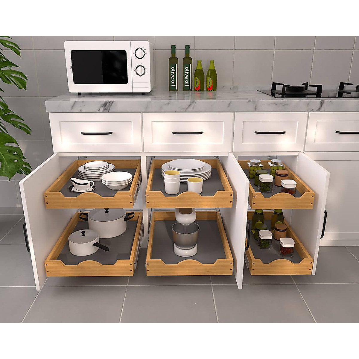 OCG Pull Out Drawers for Cabinets 11" W x 21" D, Slide Out Wood Drawer Shelf, Pull Out Shelves for Base Cabinet Organization in Kitchen, Pantry, Bathroom