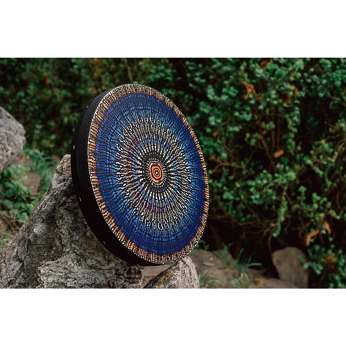 SYLALE Shaman drum percussion frame drum handmade deep bass therapy tool sound therapy instrument 9.9x9.9 inches Shaman drum blue