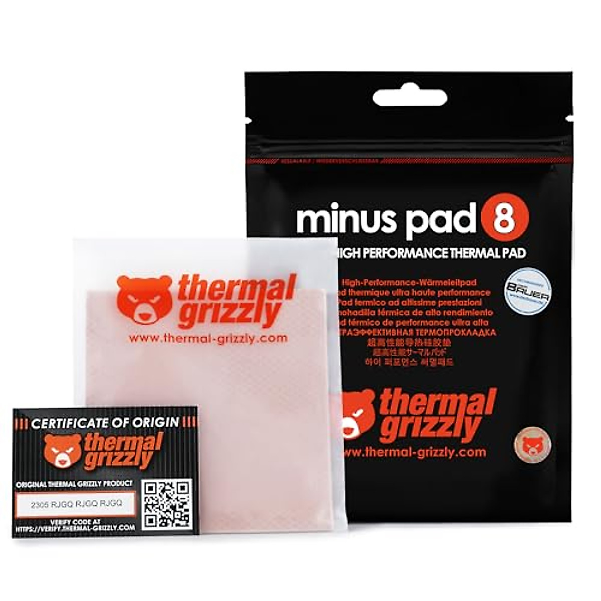 Thermal Grizzly - Minus Pad 8 (100x100x1,0mm) - Self-Adhesive Cooling Conductive Thermal Pad - Elastic and Adaptable Silicone Thermopad CPU/GPU/PS4/PS5/Xbox