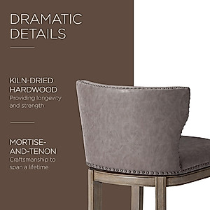 Maven Lane Hugo 26 Inch High Counter Height Barstool with Low Back in Reclaimed Oak Finish with Ronan Stone Vegan Leather Upholstered Seat