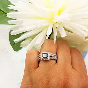 Dazzlingrock Collection 1.35 Carat (Cttw) Princess Black & Round White Diamond Split Shank Halo Wedding Ring Set for Women in 14K Solid White Gold, Size 8