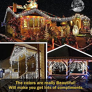 Maojia LED Christmas Lights Decorations Outdoor - 66Ft 640 LEDs 8 Modes Curtain Fairy Lights with 120 Drops, Waterproof LED String Lights for Holiday Wedding Party Garden Decorations, Cold White