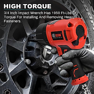 XIIW 3/4 Inch Air Impact Wrench, Max Nut-busting Torque 1950 ft-lbs, Heavy Duty 7000RPM 3/4 Air Drive Impact Gun, Twin Hammer Pneumatic Tool for Automobile Repair