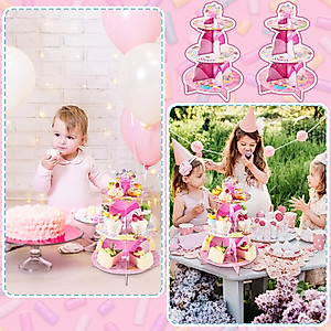 Zubebe 2 Pcs Candyland Party Decorations 3 Tier Cupcake Holder Candyland Decorations Pink Cupcake Stand Candyland Cardboard Cupcake Holder Candy Land Dessert Stand for Birthday Baby Shower Shop Party