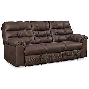 Signature Design by Ashley Derwin Urban Faux Leather Tufted Reclining Sofa with Drop Down Table, Dark Brown