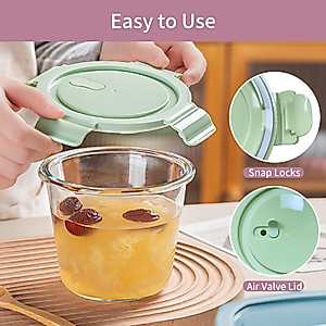 GO2HEJING Glass Food Storage Containers with Spoon Pack of 4, 23oz Glass Soup Containers with Airtight Lids, 3 Cup Leak-proof Round Glass Meal Prep Containers Microwave, Dishwasher and Freezer Safe