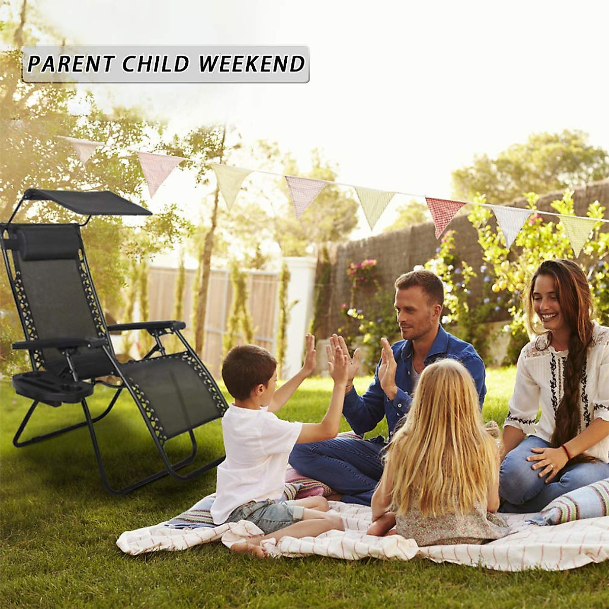 BestMassage Zero Gravity Chair Patio Chairs Lounge Chair 2 Pack Recliner W/Folding Canopy Shade and Cup Holder for Outdoor Funiture (Black)