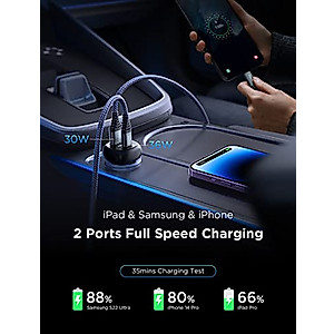 66W USB C Car Charger, AINOPE Cigarette Lighter USB Charger, PD 36W+QC 30W Fast Charging Fast Car Charger, Heavy Solid All Metal iPhone Car Charger Adapter for iPhone, Samsung, iPad, Google Pixel