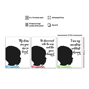 Black African American Boys Bedroom Wall Art - Son Gifts for Boys Room Decor - Inspirational Quotes - Motivational Educational Little Boys, Toddler Boys, Baby Boy, Nursery, Kids Room Decorations Set