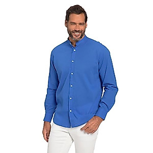 JP 1880 Menswear Big & Tall Plus Size L-8XL Shirt, Long Sleeve, crêpe Fabric, Stand-up Collar, Modern fit Strong Blue XXXX-Large 818339763