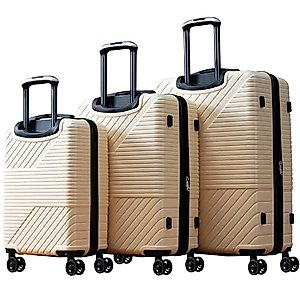 Merax Luggage Sets 3 Piece Suitcases Set ABS Expandable 8 Wheels Spinner Suitcase, TSA Lock Travel Luggage For Man And Women (Cream)