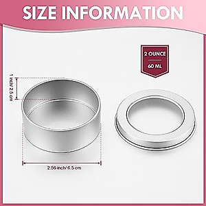 2 Ounce Metal Tin Cans Round Empty Container Salve Tins with Clear Screw Lid for Kitchen, Office, Candles, Candies ()
