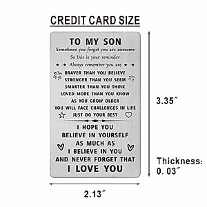 SOUSYOKYO I Love My Son Gifts, Son Christmas Engraved Wallet Card, Inspirational Birthday Gift for Son, Personalized Graduation Card for Awesome Son, Happy Fathers Day Present for Son from Mom and Dad