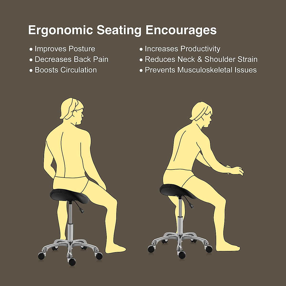 DR.LOMILOMI Pneumatic Swivel Rolling Stool 506 for Hygienic Clinic Spa Massage Home and Office