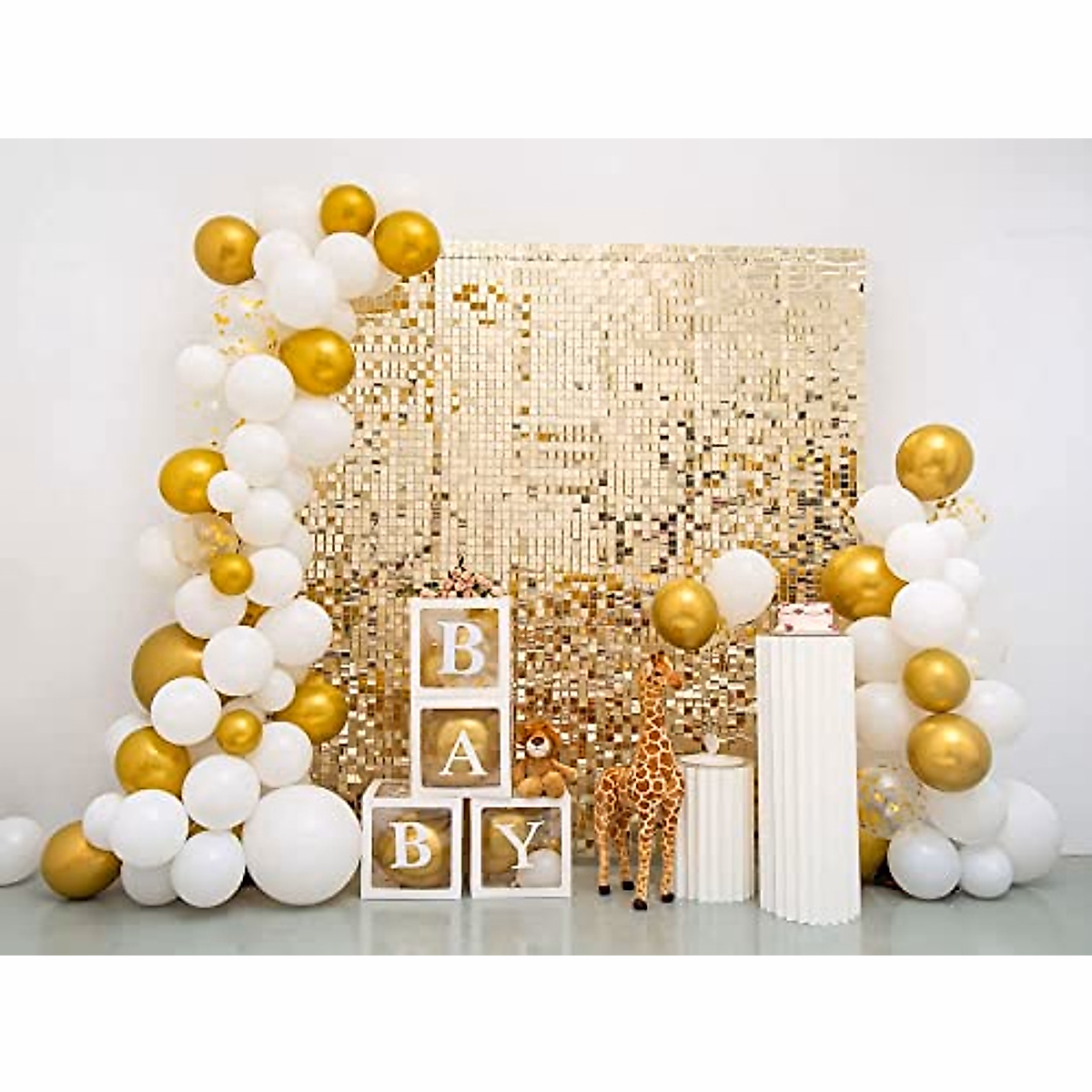 Kate Square Light Gold Sequin Wall Panels Shimmer Wall Birthday Party Backdrop Decorations (Pack of 12)