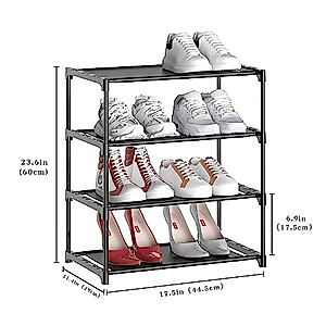 scopbinsa 4-Tier Small Shoe Rack, Stackable Nonwoven Shoe Storage Organizer Metal Shoe Shelf for Entryway, Hallway, cabinet and Closet (4 black)