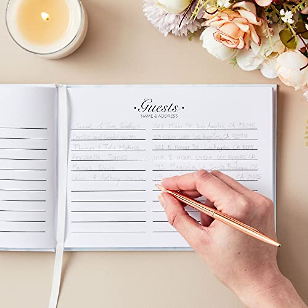 Floral Wedding Guest Book for Reception, Party, Baby Shower, Birthday (8.3 x 6.25 in, 56 Pages)