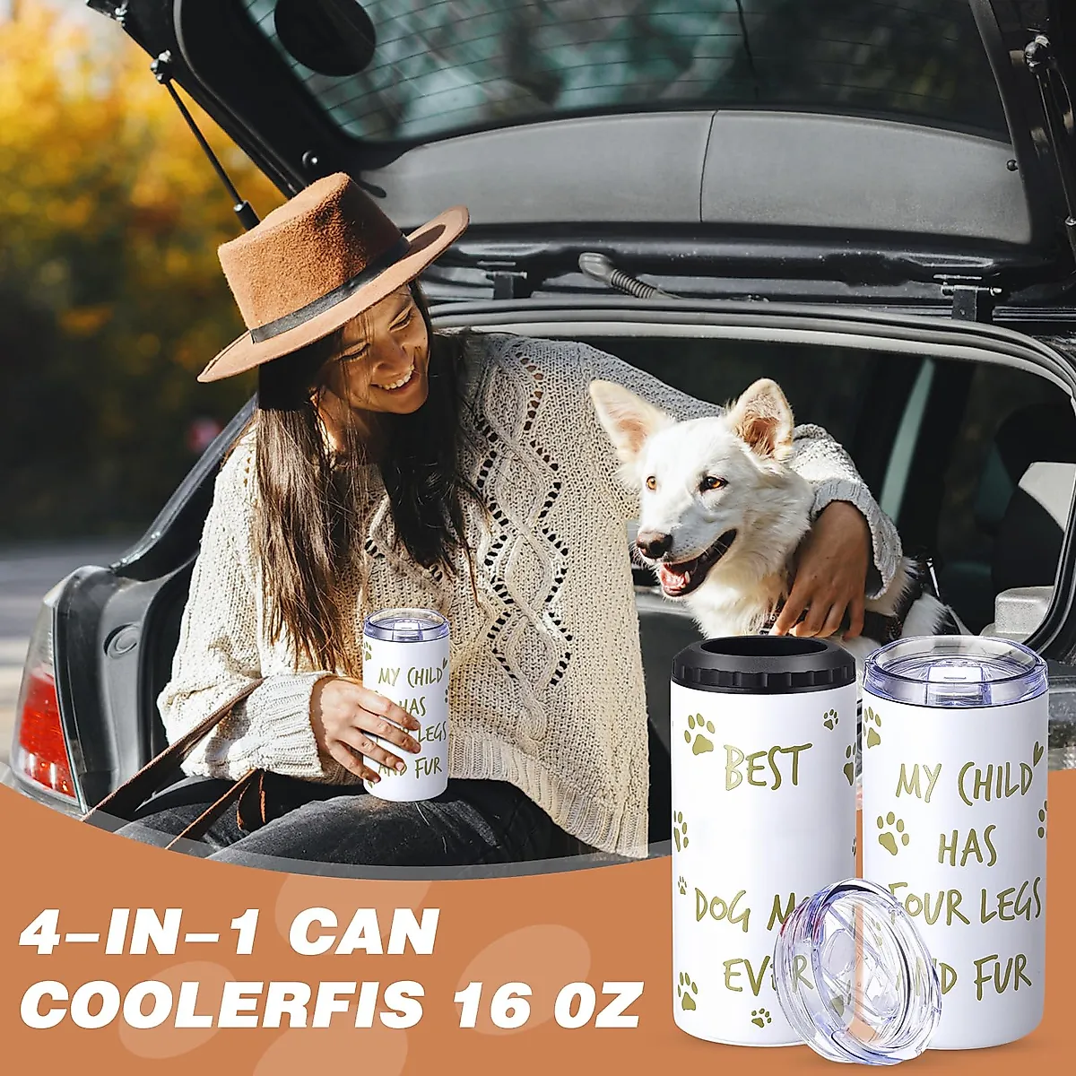 Zopeal 7 Pcs Dog Mom Dog Lover Gifts for Women Puppy Gift Basket with 16 oz 4 in 1 Tumbler Socks Makeup Bag Natural Stone Paw Bracelets Ink Pad Keychain for Mother's Day Birthday Party Gifts