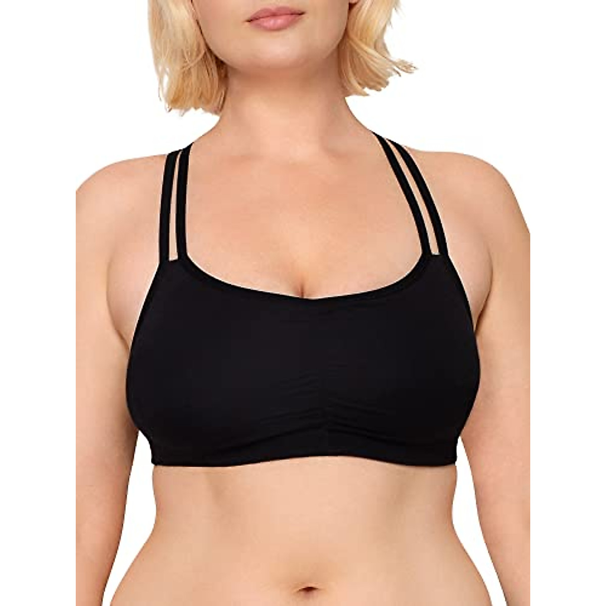 Fruit of the Loom Women's Spaghetti Strap Cotton Sports Bra-All-Day Comfort & Easy Movement, Petite Modern Camo/White/Black Hue/Blushing Rose with Black/Charcoal/Black Hue, 42