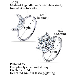Oicctyzio Nose Rings Hoops Piercings for Women Studs Piercing Jewelry Surgical Stainless Steel 20g Corkscrew l Shaped Screw Shape Cork Bar Big Dainty Curved Stuf 20 Gauge Butterfly Opal Heart
