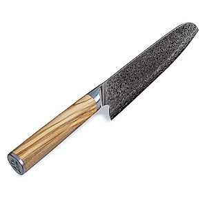 Wakoli Santoku Knife, 7-inch Blade Damascus Chef Knife made from 67 Layers of Damascus Steel with VG10 Core, Sharp Kitchen Knives with Olive Wood Handle, Meat Knife for All Tasks in Gift Box (Oribu)