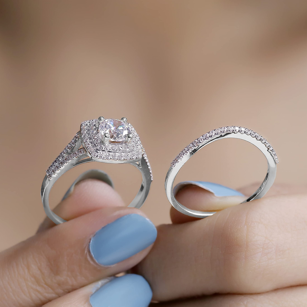 Dazzlingrock Collection 2.70 ctw Round Cubic Zirconia Double Halo Engagement Ring Set for Her (6mm Center Stone) in 10K White Gold, Size 7