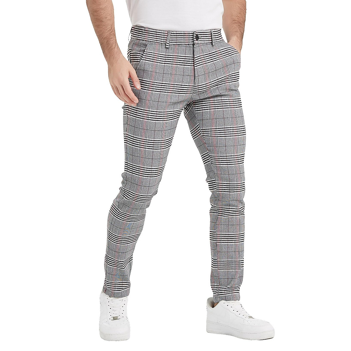 Plaid&Plain Men's Plaid Pants Skinny Dress Pants for Men Skinny Chino Pants Men 7301 Plaid-11-28X30