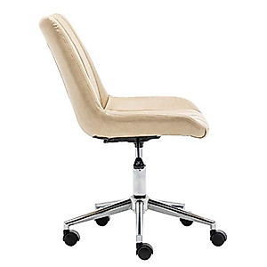 BTEXPERT Beige Home Office Faux Leather Computer Ergonomic Task Adjustable Leisure Chrome Base Swivel Armless Rolling Wheels Study Desk Vanity Chair