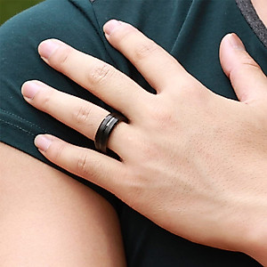 Personalized Black Matte Striped Tungsten Ring Custom Engraved Free - 7mm Black Wedding Band - Ships from USA