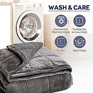 Kaisa Weighted Blanket 15 pounds Queen Size for Adults, Sherpa Fleece Heavy Blankets 15LBS, Fuzzy Hug Blankets, Flannel Sofa Bedding Throw Blanket, Idea Gifts for Adults Birthday, 60x80 Inches, Grey