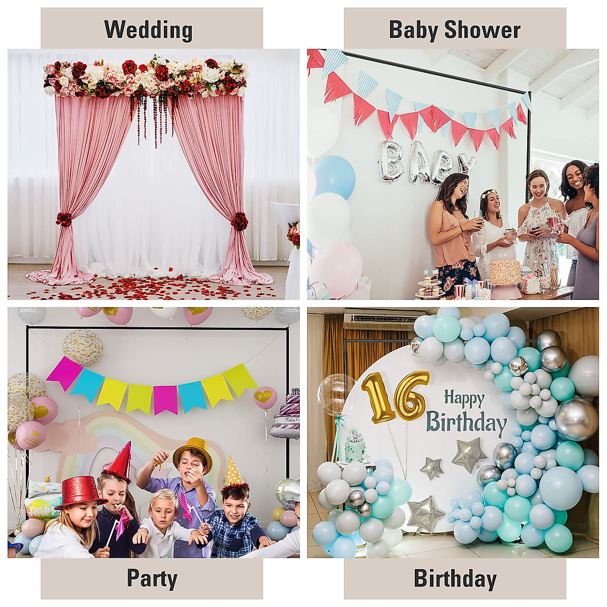 Lonseng Backdrop Stand Heavy Duty, Pipe and Drape Backdrop Stand Kit, 10ft x 10ft Wedding Backdrop Stand, Adjustable Backdrop Stand, Background Backdrop Stand for Wedding Party Events Photo Booth