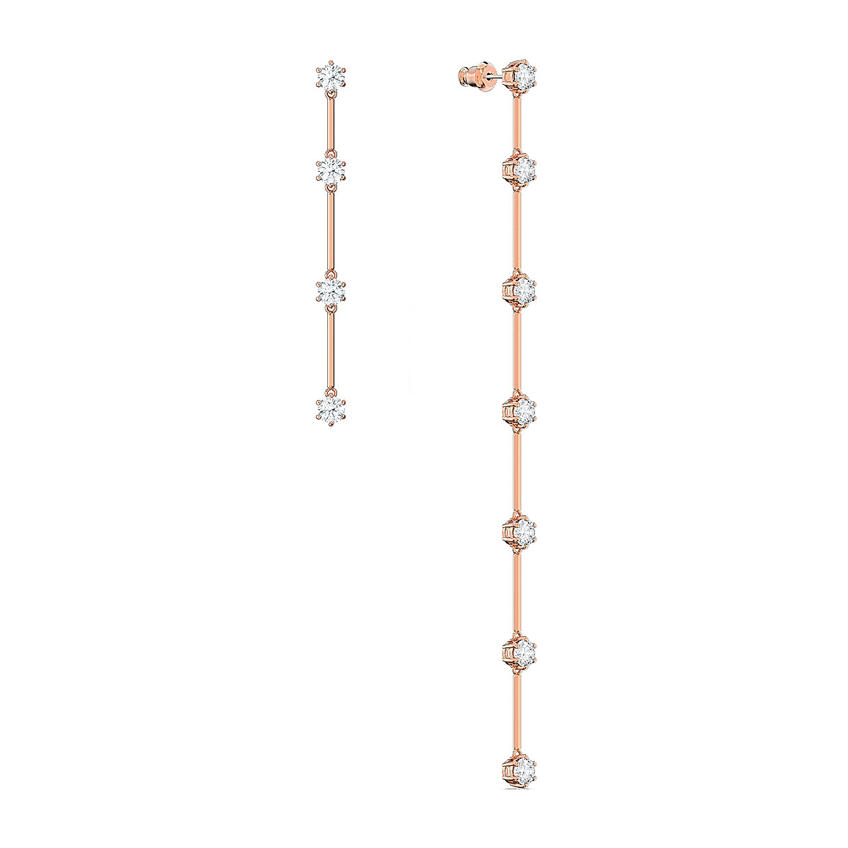 Swarovski Constella Asymmetrical Pierced Drop Earrings, Clear Crystals on a Rose-Gold Tone Finish Setting, Part of the Swarovski Constella Collection