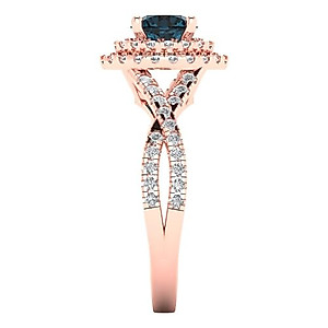 Clara Pucci 1.40 ct Round Cut Solitaire halo Natural London Blue Topaz Engagement Promise Anniversary Bridal Ring 18K Rose Gold 8.5