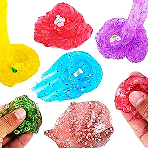 Clear Slime Kit 6 Pack, Premade Crunchy Slime Set DIY Birthday Slime Party Favors for Girls Boys 10-12, Non Sticky Jelly Cube Slime Cute Charms, Peach Cake Avocado Pineapple Crystal Clear Slime Kit
