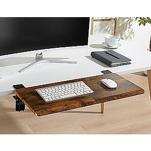 ETHU Ergonomics Desk Extender Tray, 26.7"x11.4" Large Size Foldable Keyboard Drawer Tray Clamp On, Armrest Support for Home and Office (Wood)