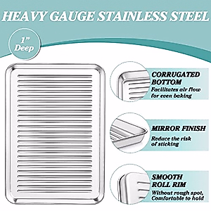 Baking Sheet Cookie Sheet Set of 2, Deedro Stainless Steel Baking Pan Professional Oven Tray Half Sheet Rectangle Size 17.3 x 12.3 x 1 Inch, Nontoxic & Rust Free & Dishwasher Safe