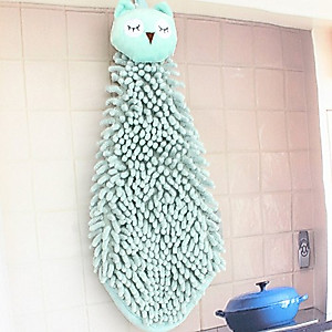 WINGOFFLY 3pcs Absorbent Hand Towel Set Chenille Microfiber Soft Kitcken Wash Towel with Rope Hanging, Pig + Owl + Penguin