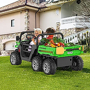 Hetoy Ride On Dump Truck for Kids Ride On Car with Remote Control Electric UTV Vehicles with Electric Dump Bed, 4WD Power Ride-on 6 Wheels Ride On Toys for Boys Girls